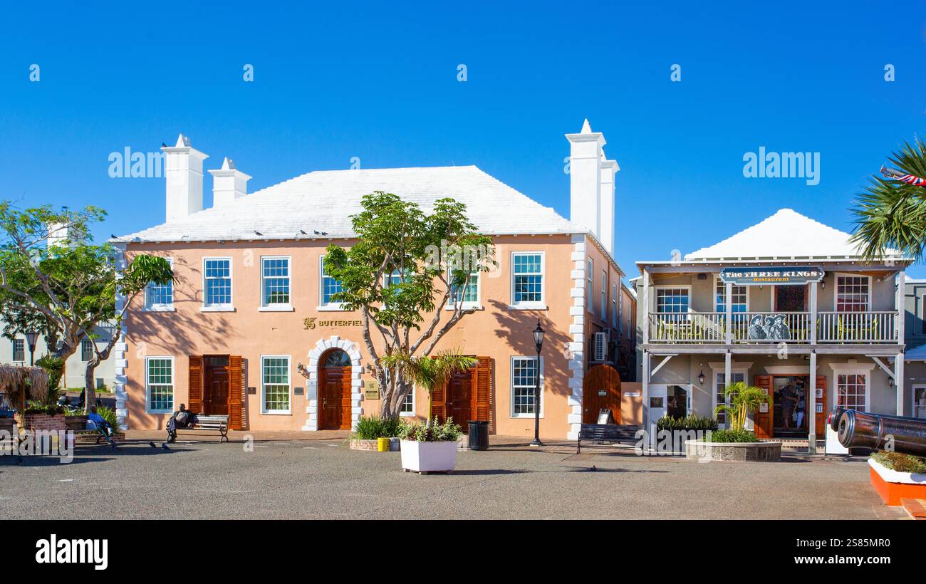Historic buildings in King's Square, St. George, UNESCO, Bermuda Stock ...