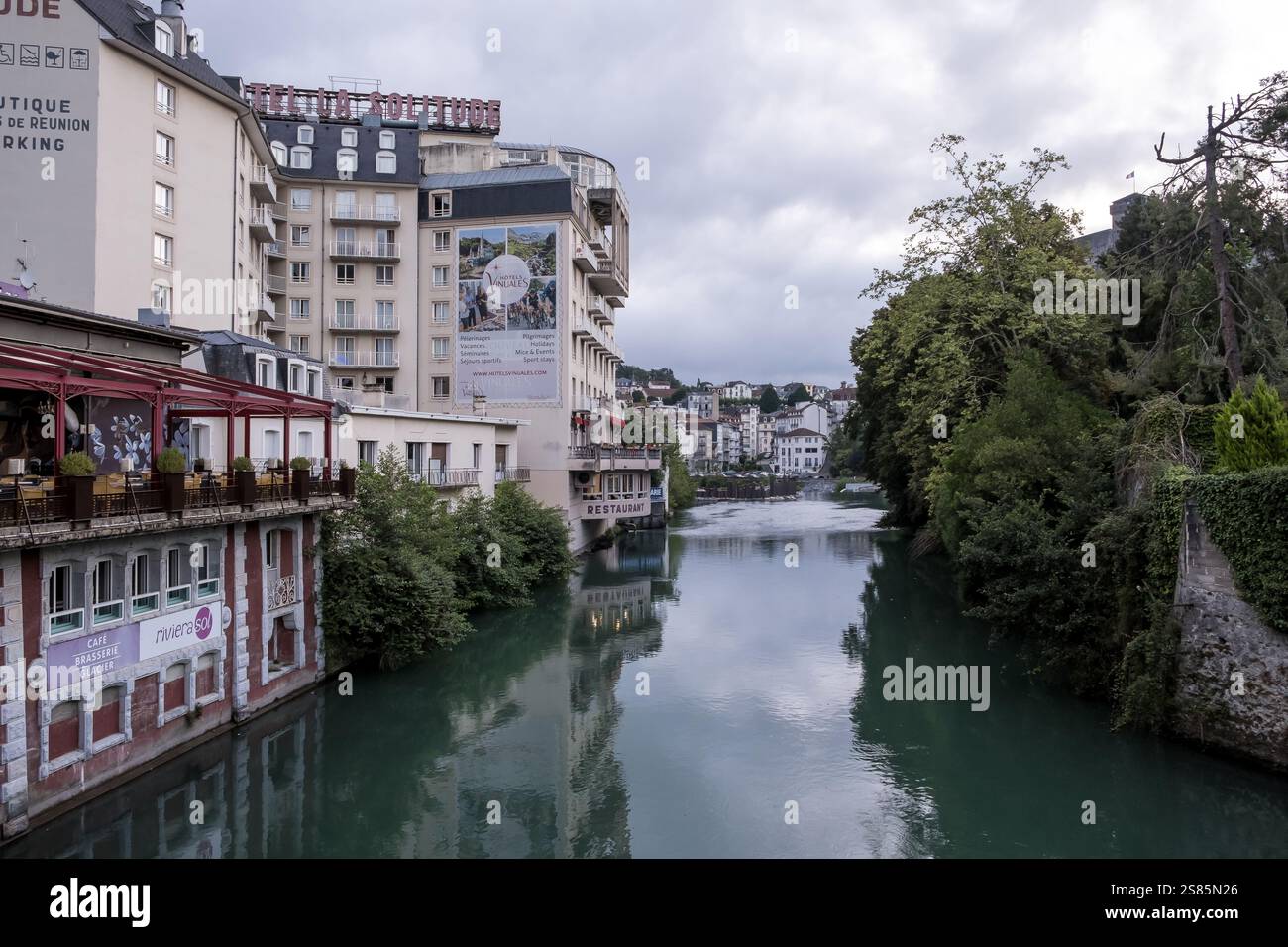Urban landscape of Lourdes, a market town in the Pyrenees, Lourdes ...