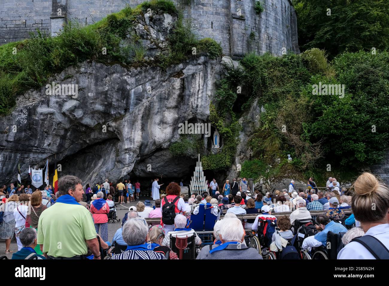 View of the Massabielle grotto at the Sanctuary of Our Lady of Lourdes ...