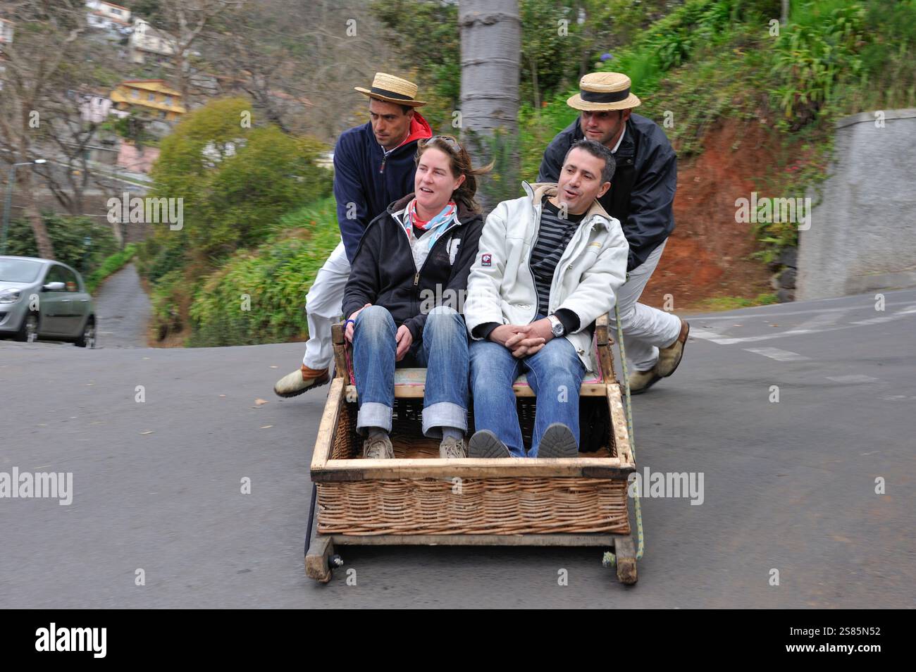 Traditional sledge (cestinhos) in Monte area, Funchal, Madeira island ...