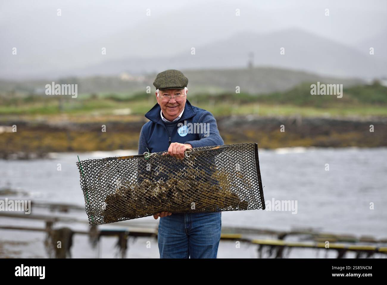 David Keanes, owner of Connemara Oyster Farm with oyster-bags ...