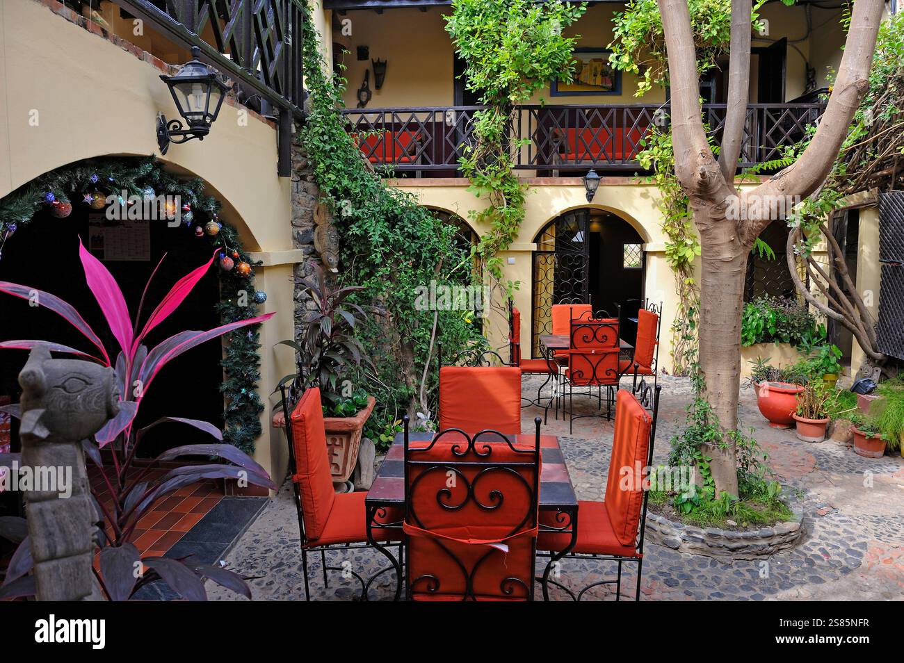 Patio of Villa Castel guesthouse, Ile de Goree (Goree Island), UNESCO ...