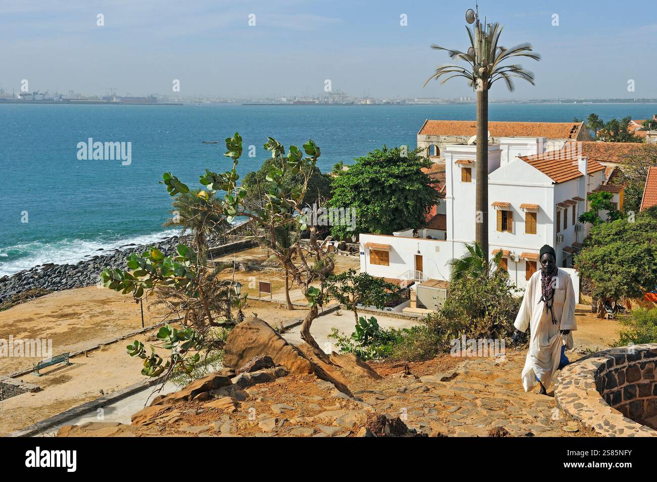 View of the village from the Castel, Ile de Goree (Goree Island ...