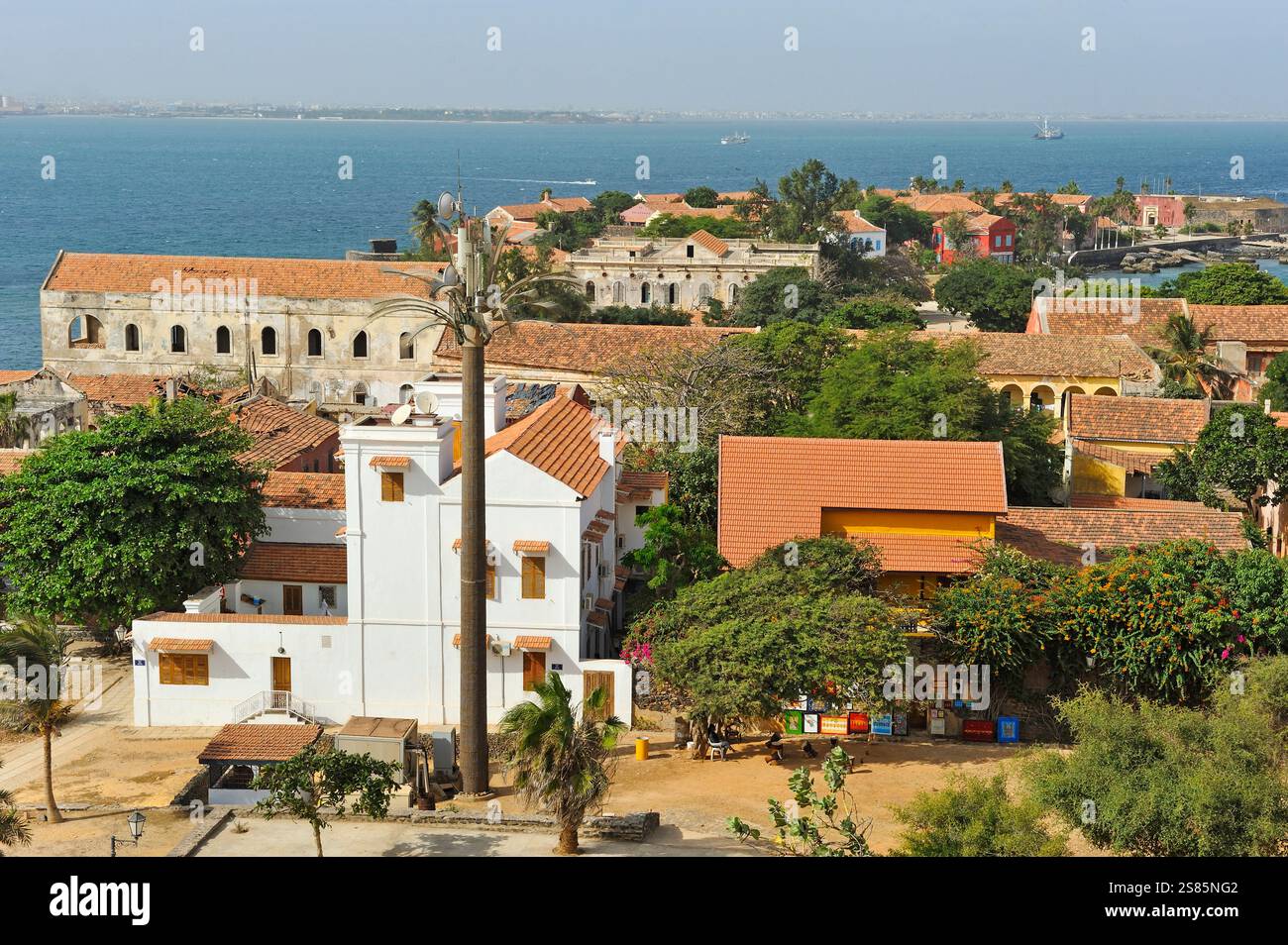 View of the village from the Castel, Ile de Goree (Goree Island ...