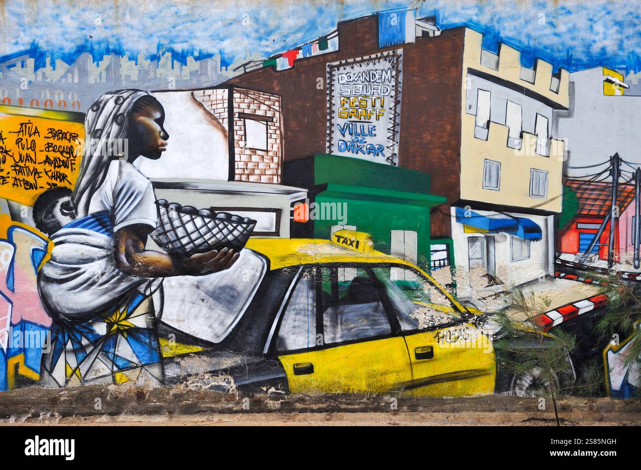 Collective mural painting in Medina district, Dakar, Senegal, West ...