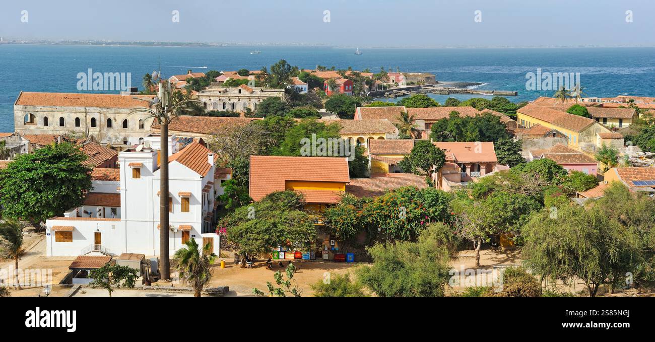Panoramic over the village from the Castel, Ile de Goree (Goree Island ...