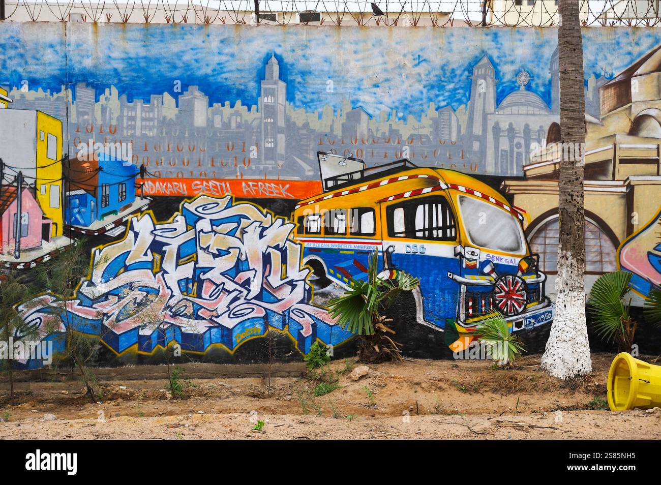 Collective mural painting in Medina district, Dakar, Senegal, West ...