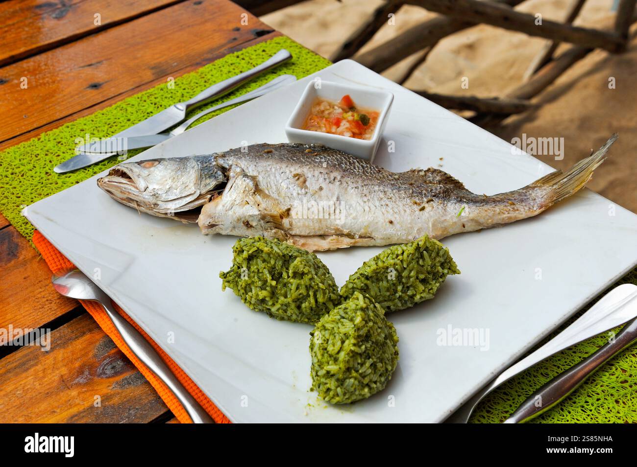 Grilled fish served at So' Beach restaurant, Corniches des Almadies ...