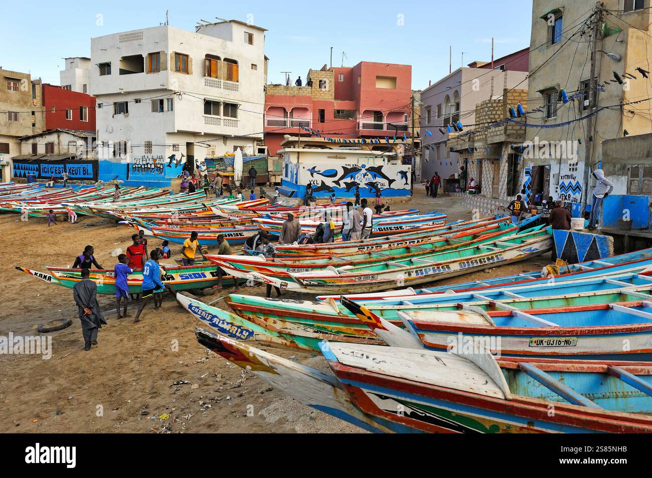 Fishing dugout boats on beach, Ngor village, Pointe des Almadies, Dakar ...