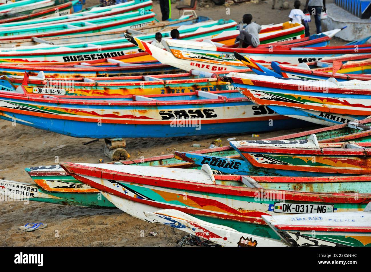 Fishing dugout boats on beach, Ngor village, Pointe des Almadies, Dakar ...