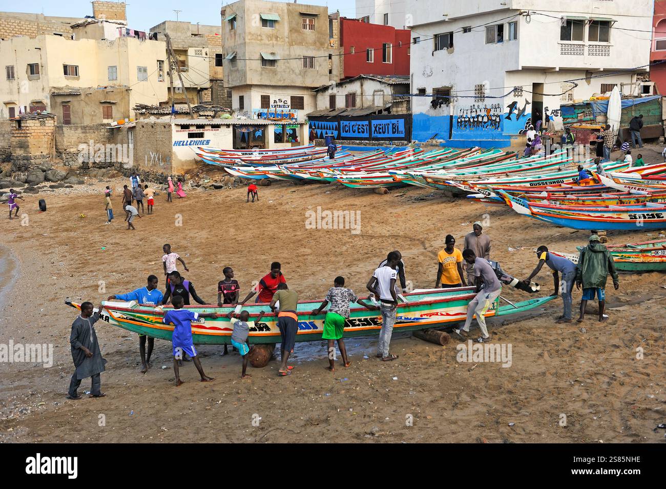 Fishing dugout boats on beach, Ngor village, Pointe des Almadies, Dakar ...