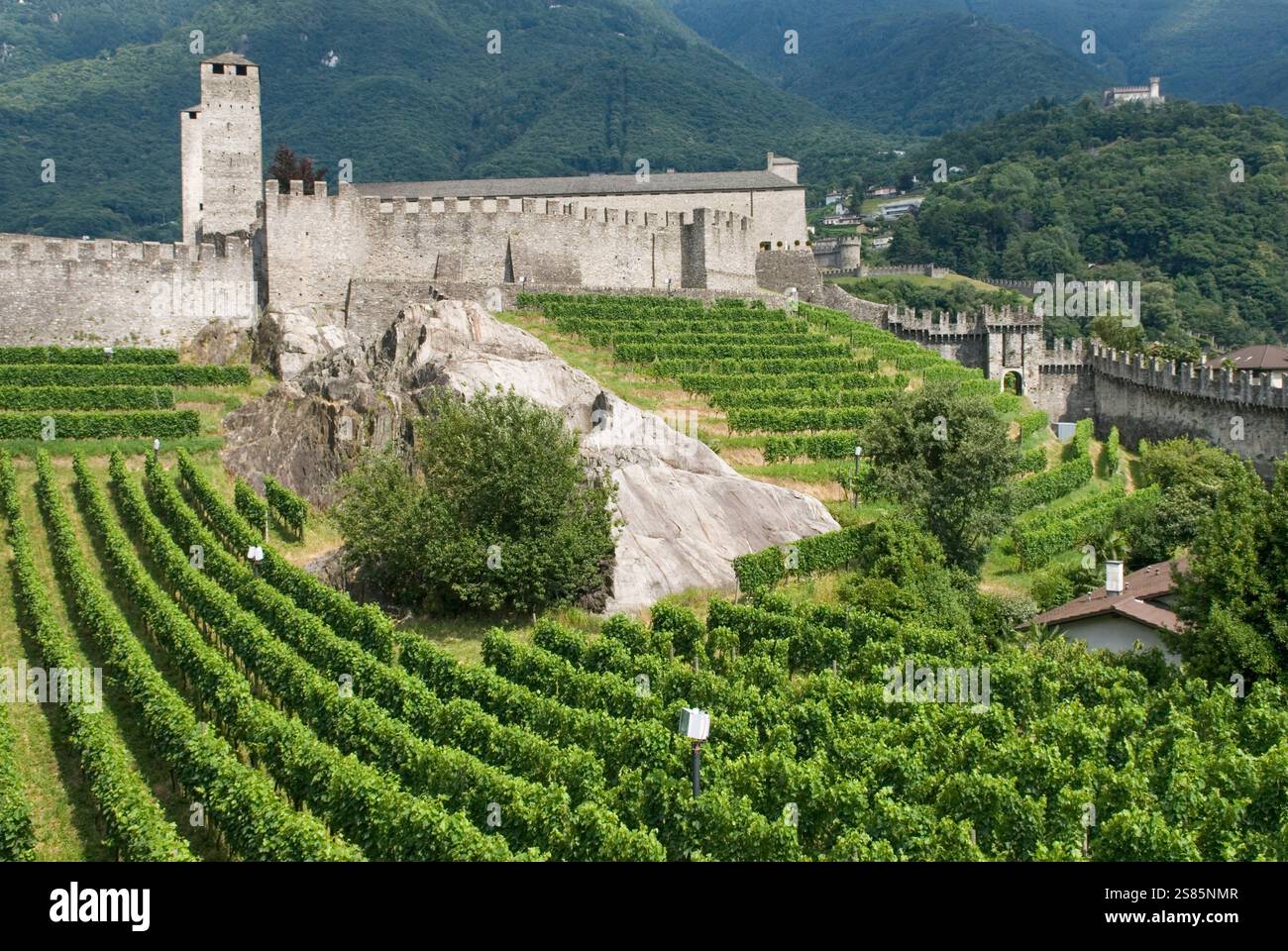 Castelgrande, the oldest of the three castles in Bellizona, Canton ...