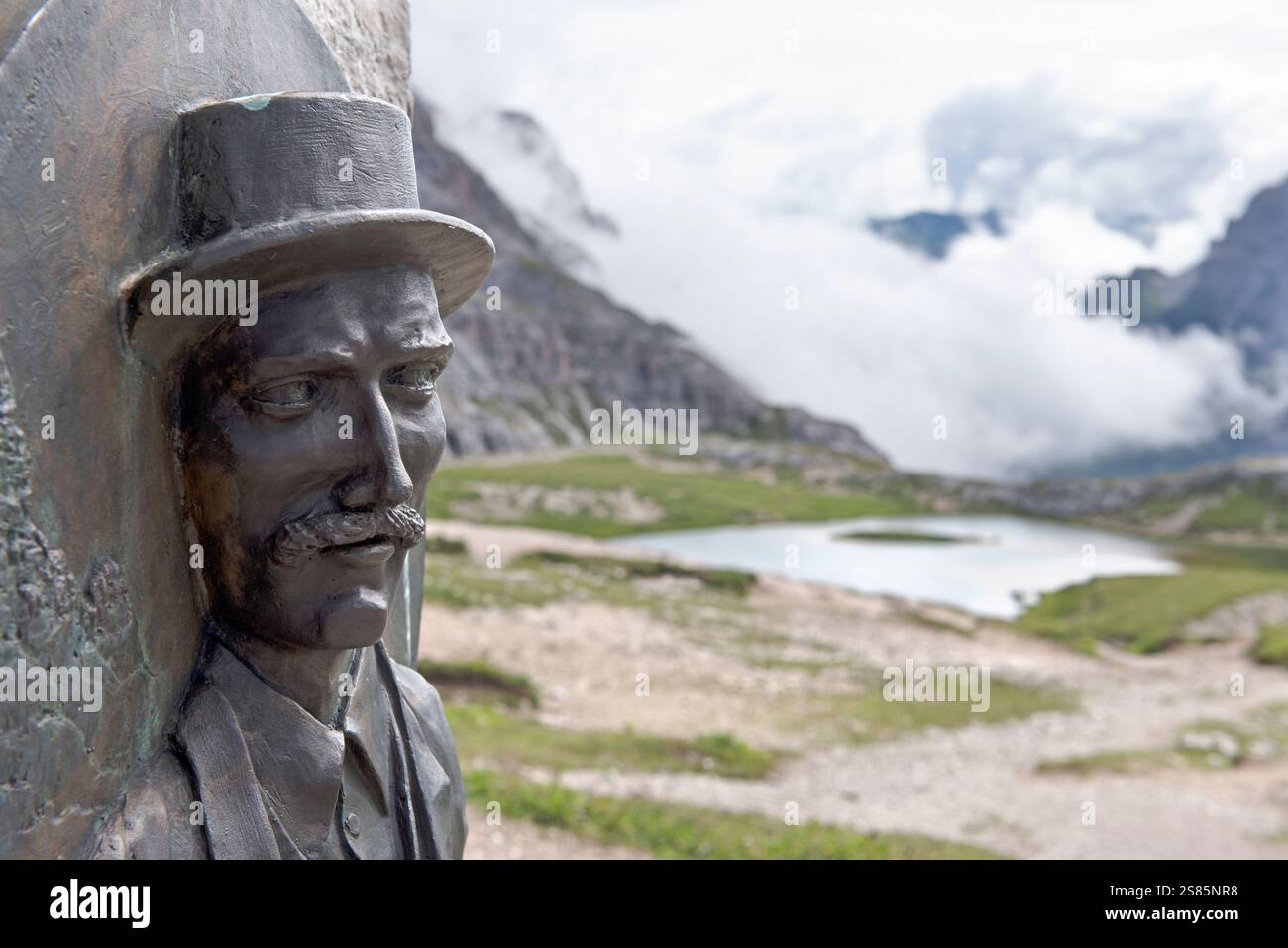 Stele in memory of guide Sepp Innerkofler, 1865-1915, near A.Locatelli ...
