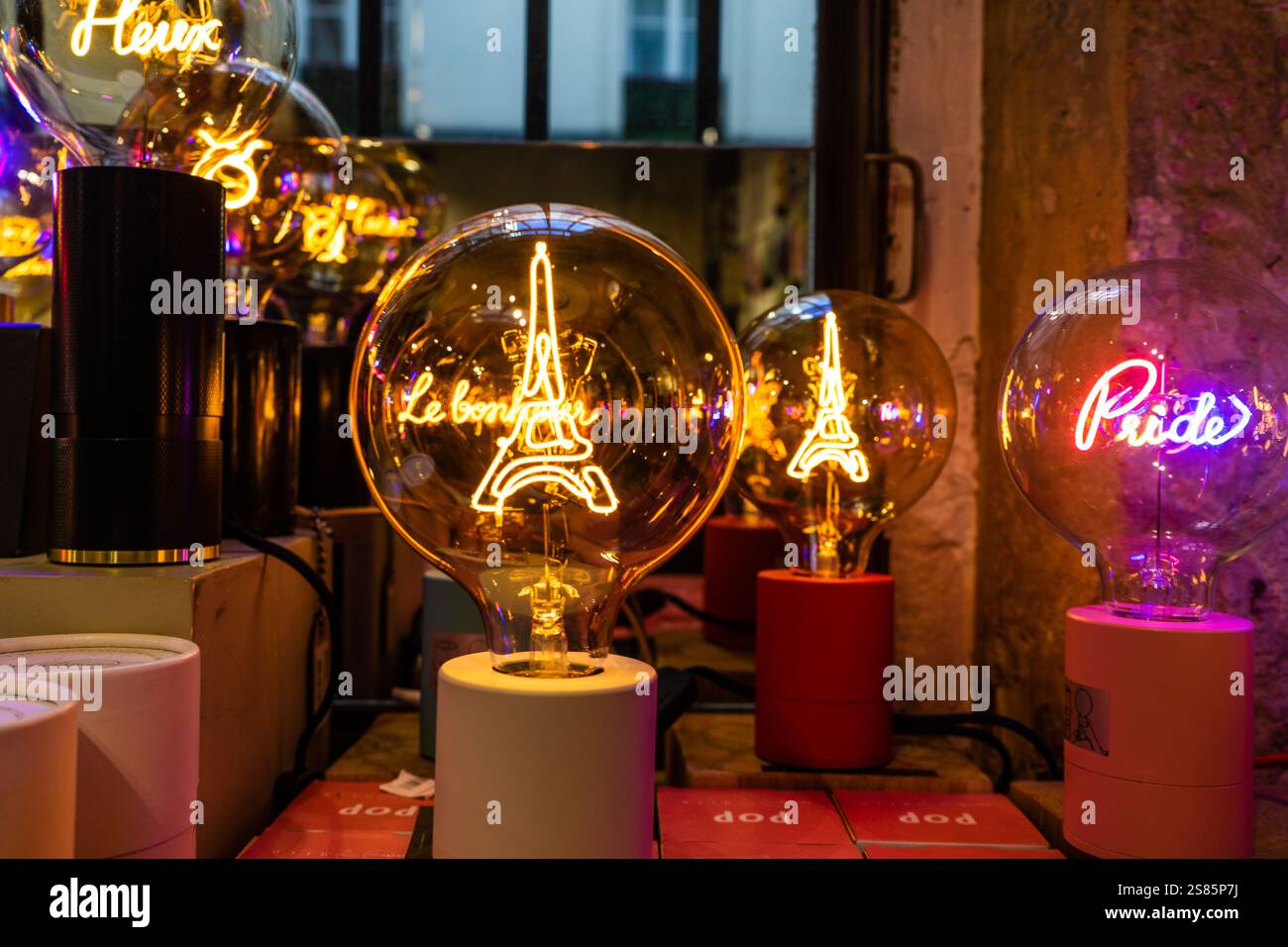 Light bulbs with Eiffel Tower, Paris, France Stock Photo - Alamy