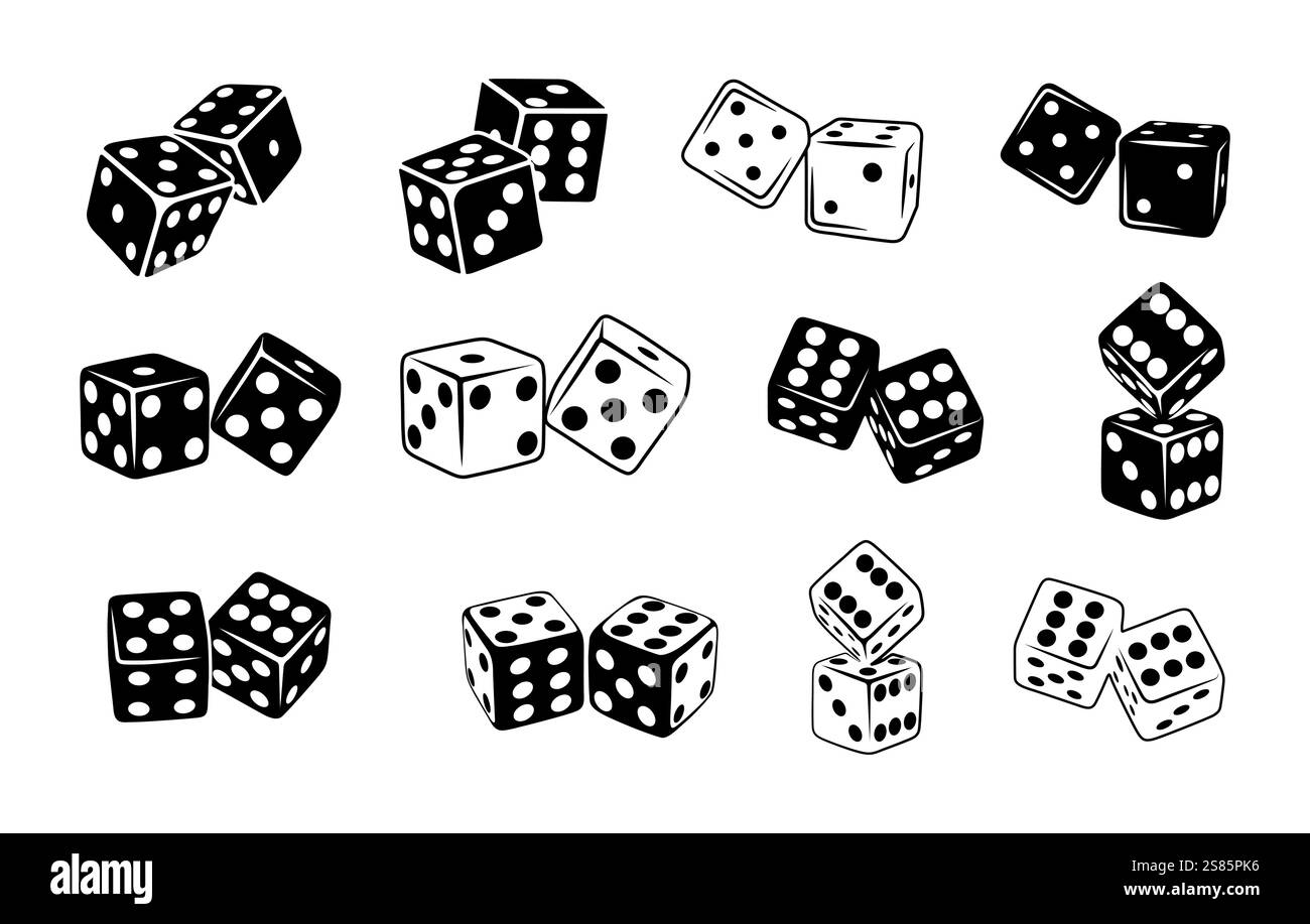 Two dice silhouette, Two dice outline, Dice silhouette, Dice clipart, Pair dice vectors, Pair ...