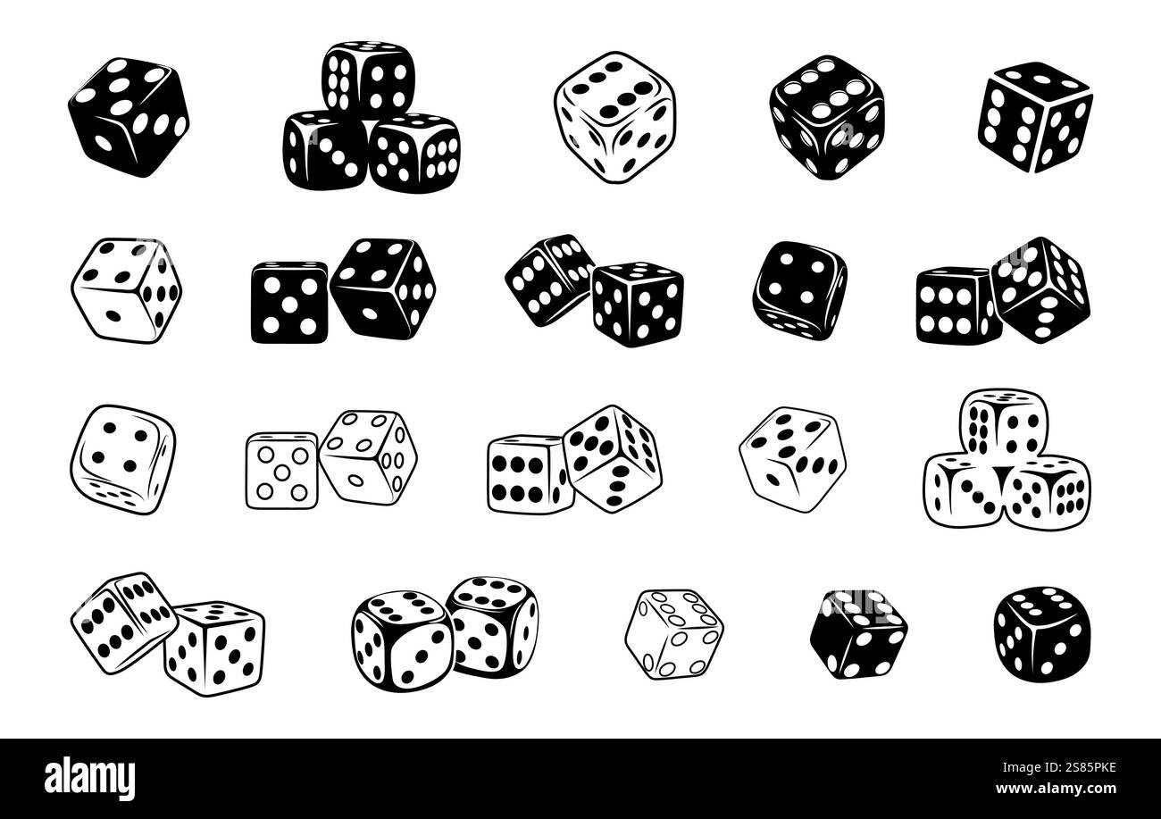 Dice silhouette, Dice outline, Gambling dice set, Two dice vectors, Dice icon, Ludo dice set ...