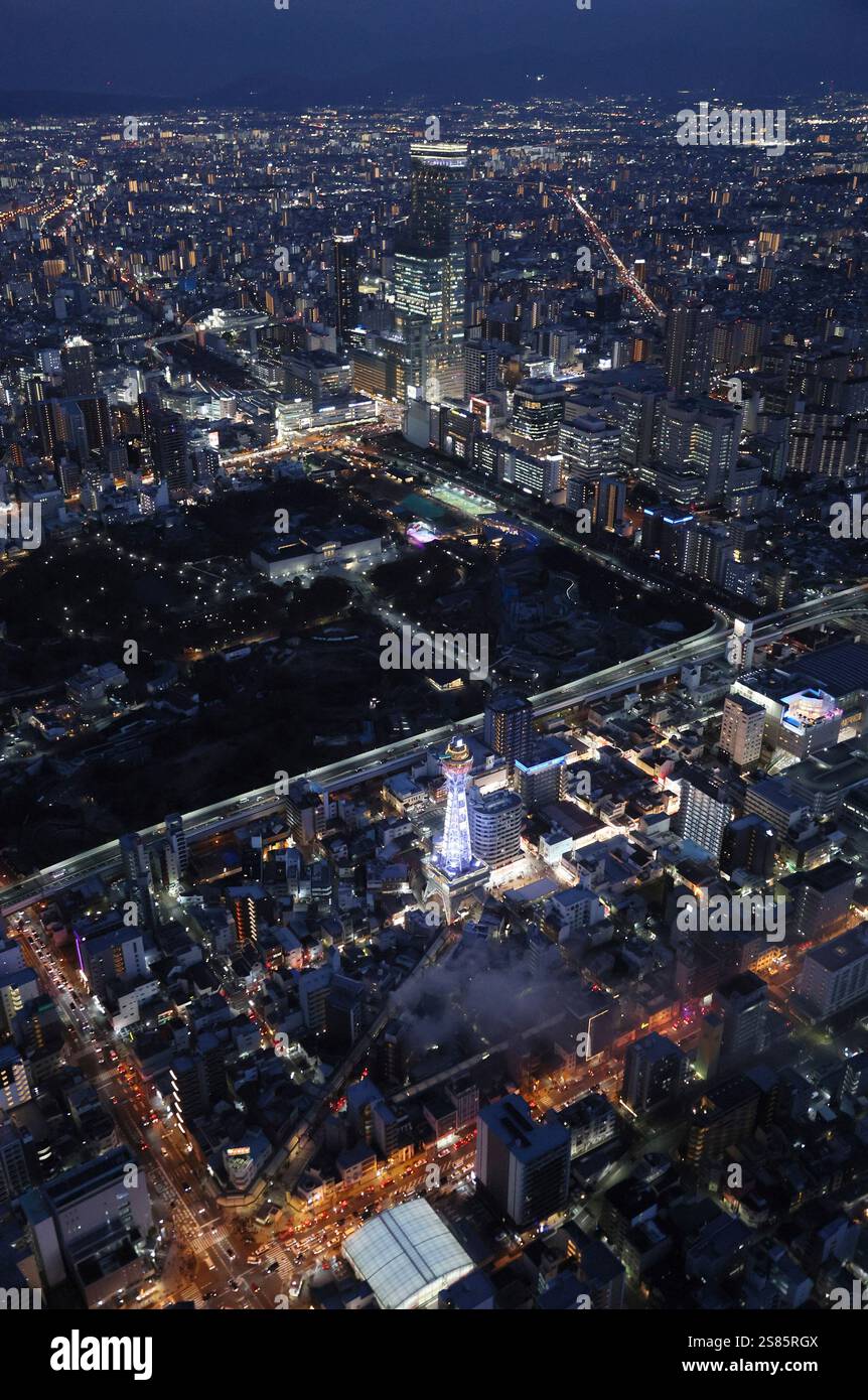 An aerial photo shows a smoking fire scene in Osaka, Japan, on January ...