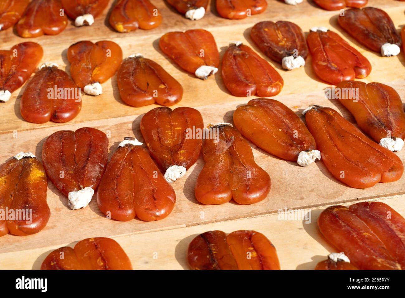 Making process of fresh mullet roe, dried using sun exposure and shade ...