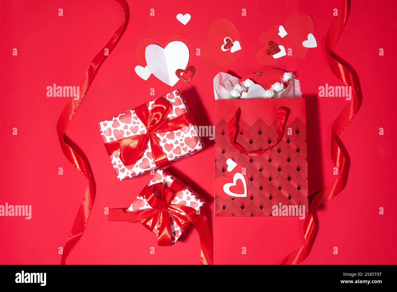 Valentine's Day Gift Boxes and Paper Bag Stock Photo - Alamy