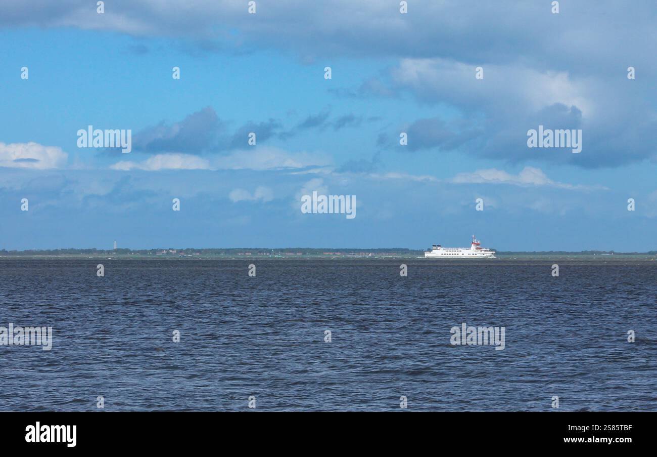 Ferry has just left the harbor on its way to a Wadden island Stock ...