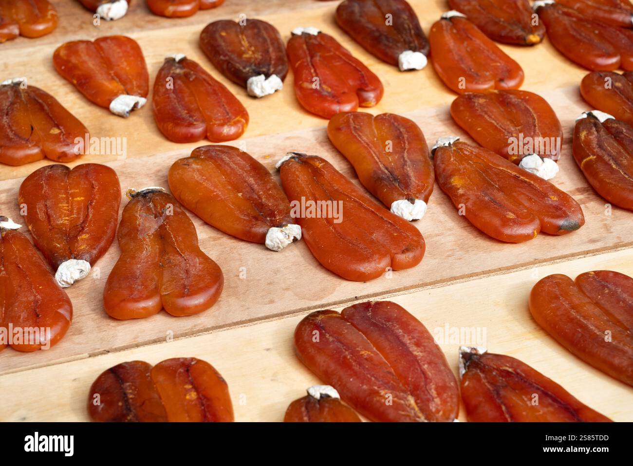Making process of fresh mullet roe, dried using sun exposure and shade ...