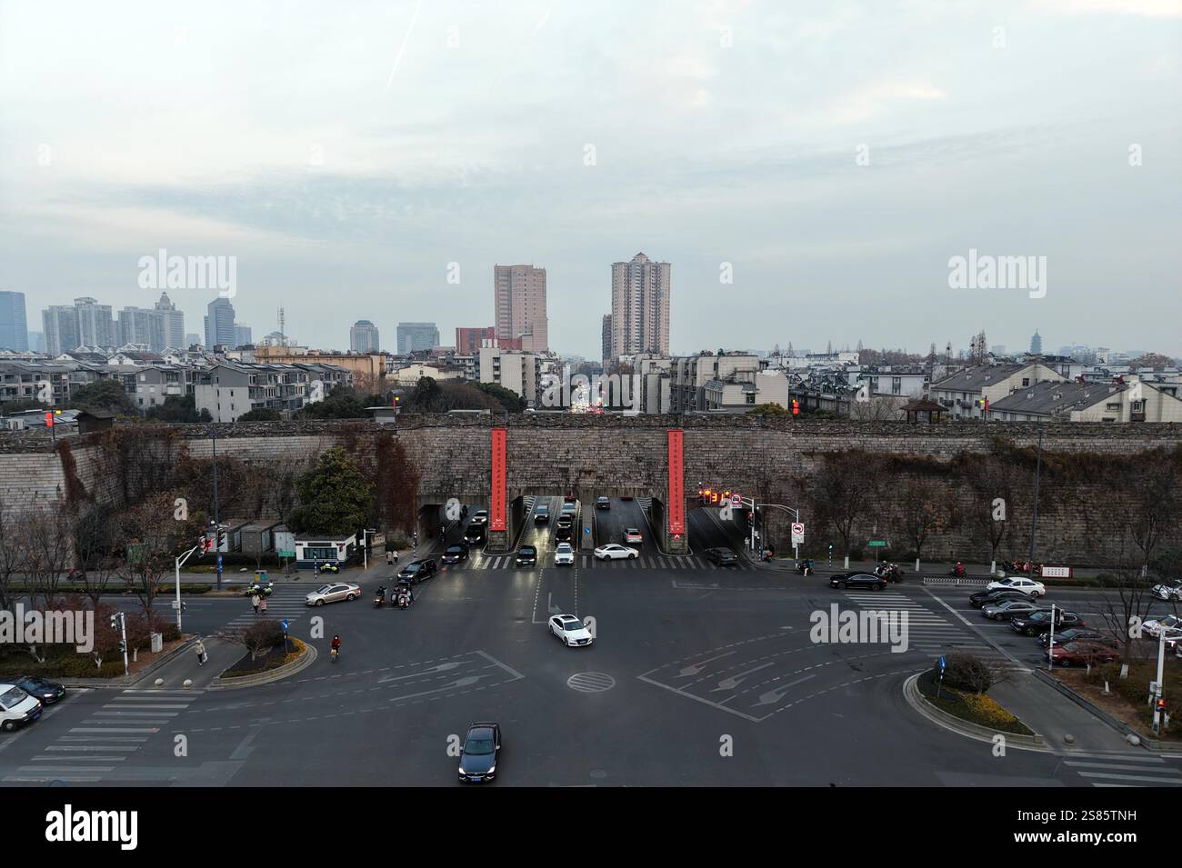 Aerial photo show the giant Spring Festival couplets hanging in the ...