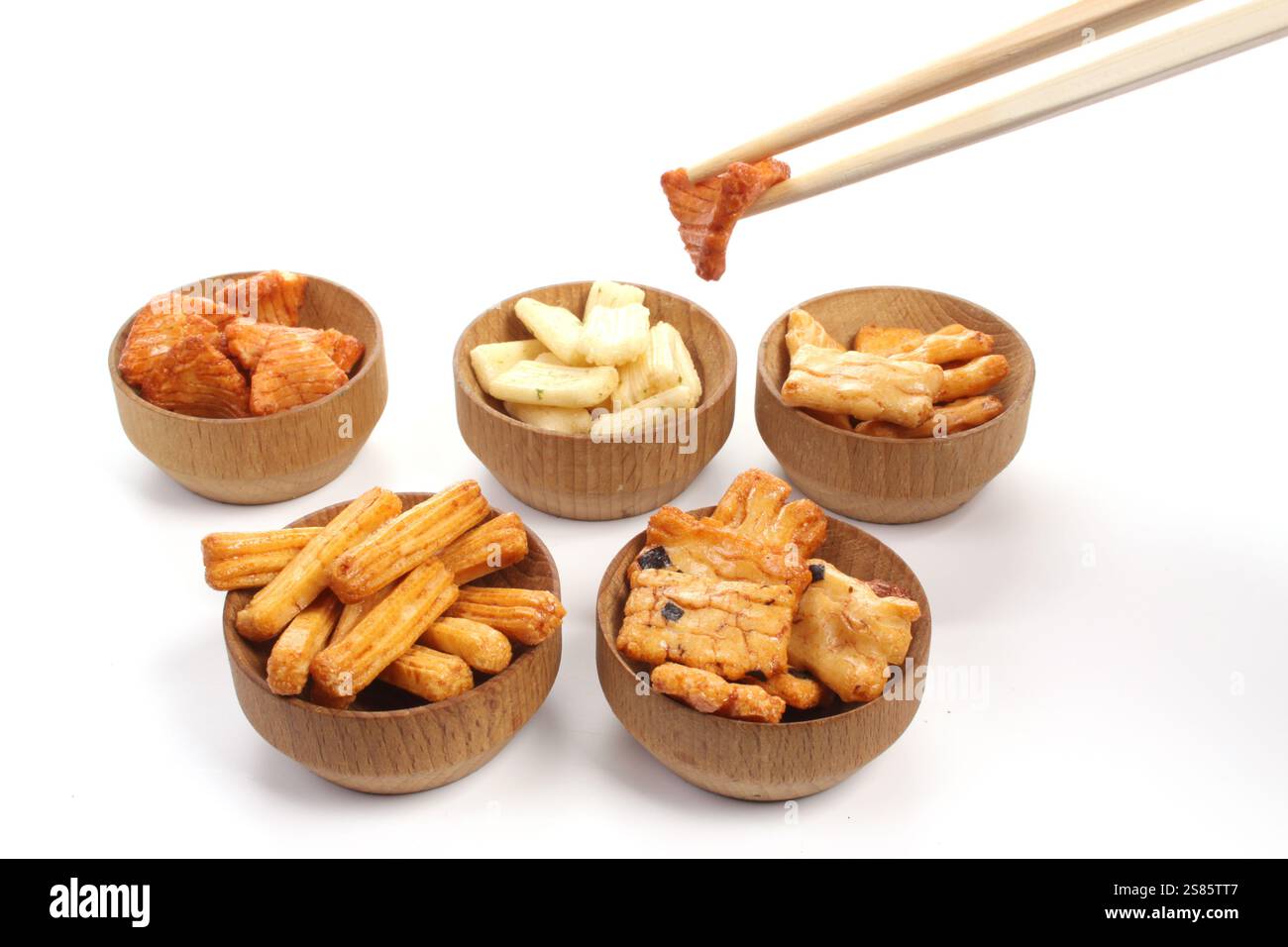 Hot and spicy Japanese rice crackers on a white backgroud Stock Photo ...