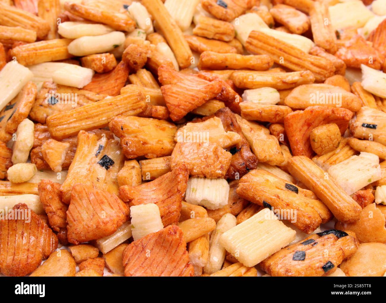 Hot and spicy Japanese rice crackers on a white backgroud Stock Photo ...