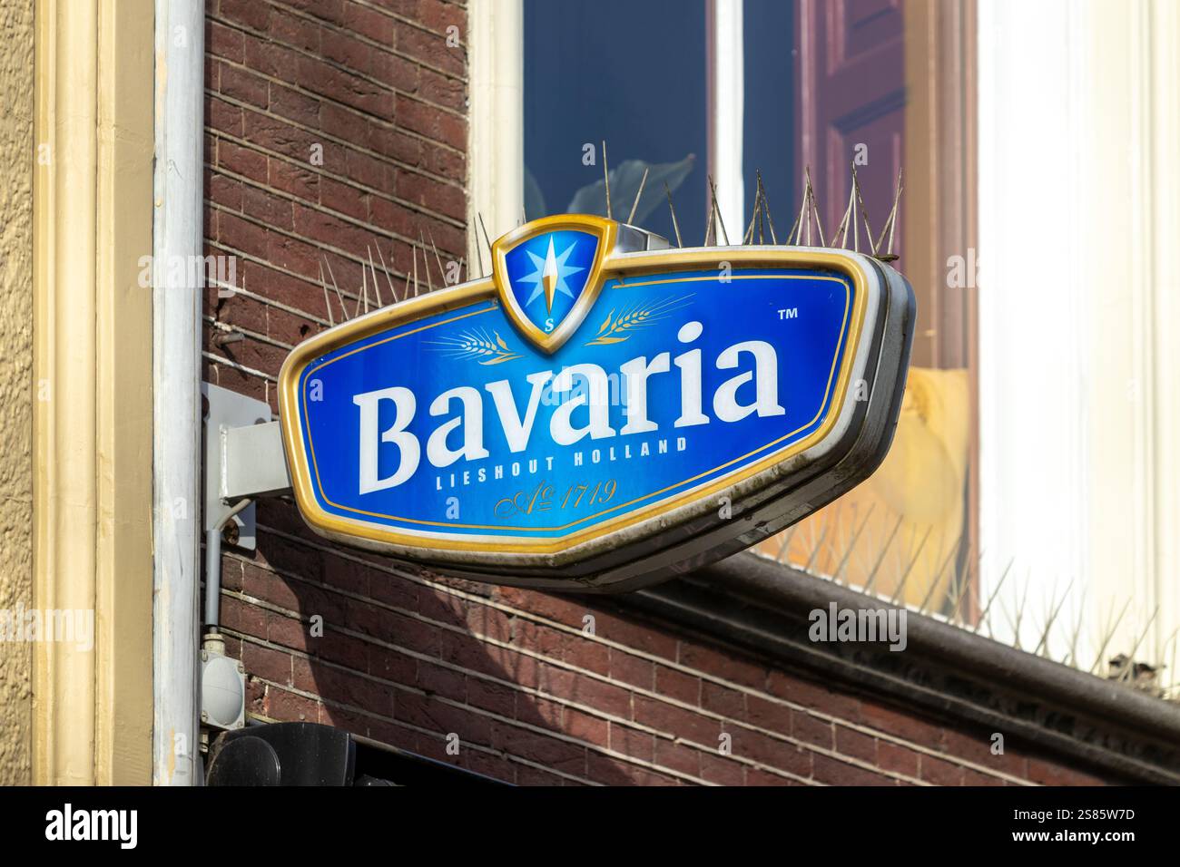 Bavaria beer Flag sign logo with pins to keep the birds away. Brewery ...