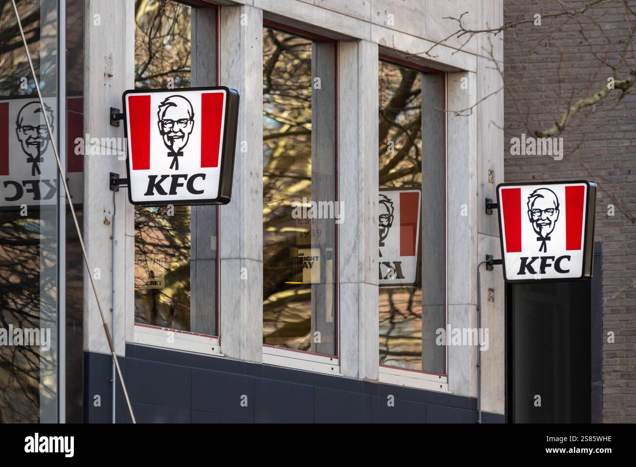 KFC signage logo at a restaurant, KFC is a fast food restaurant at ...