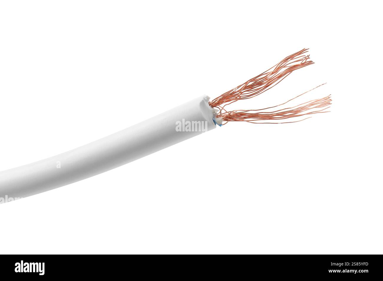 Stripped electrical wire with copper strands on white background Stock ...