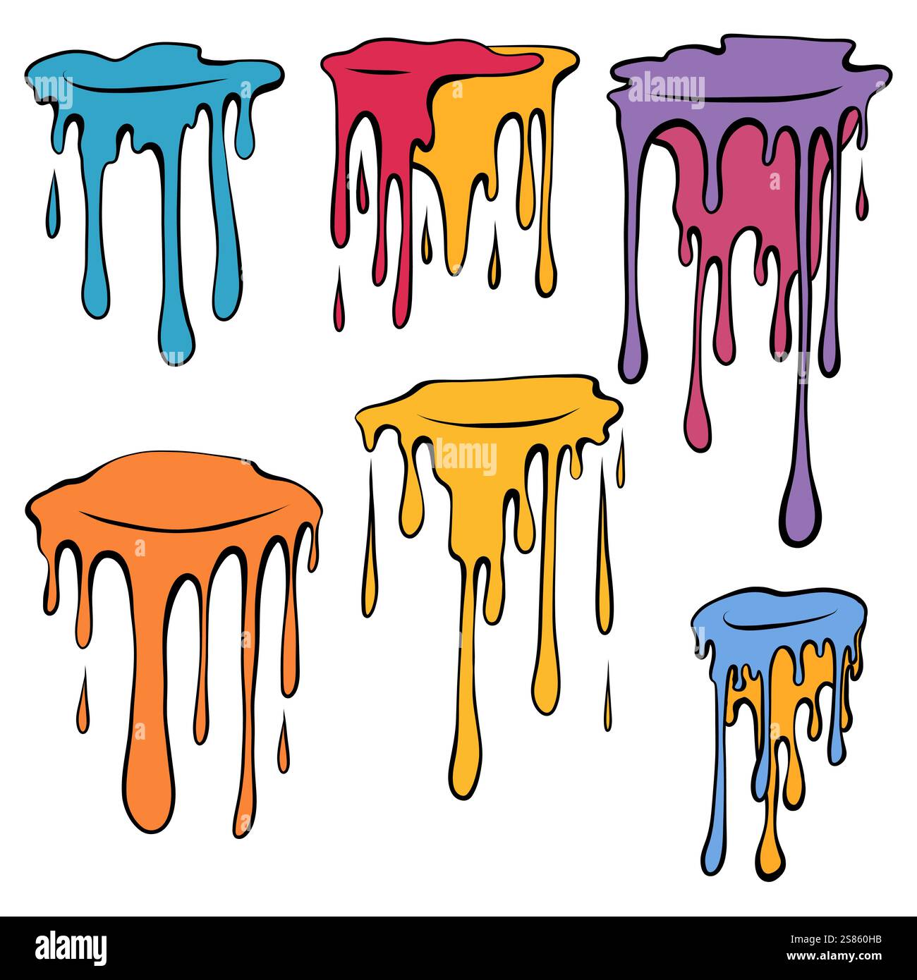 Vector contour graffiti style set of flowing down paint drips isolated ...