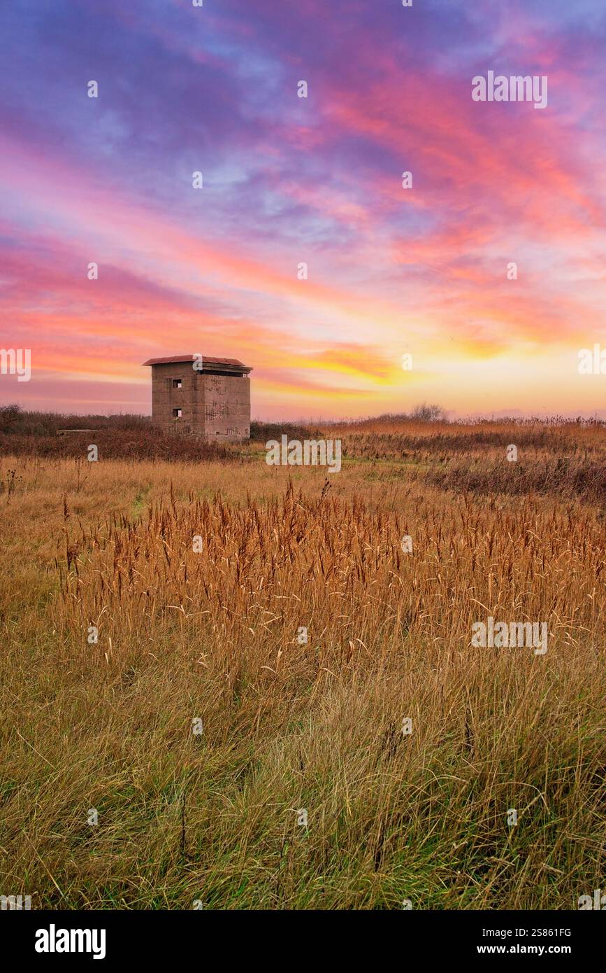 WW2 defence tower on the Suffolk coast Stock Photo - Alamy
