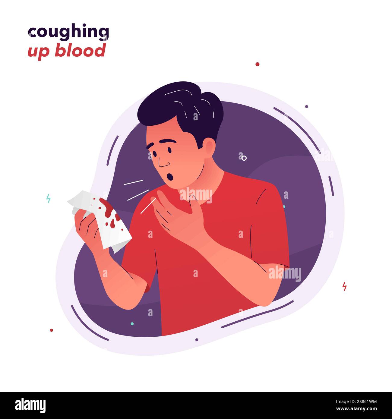 Vector illustration of a man who coughs up blood. A man holds a ...