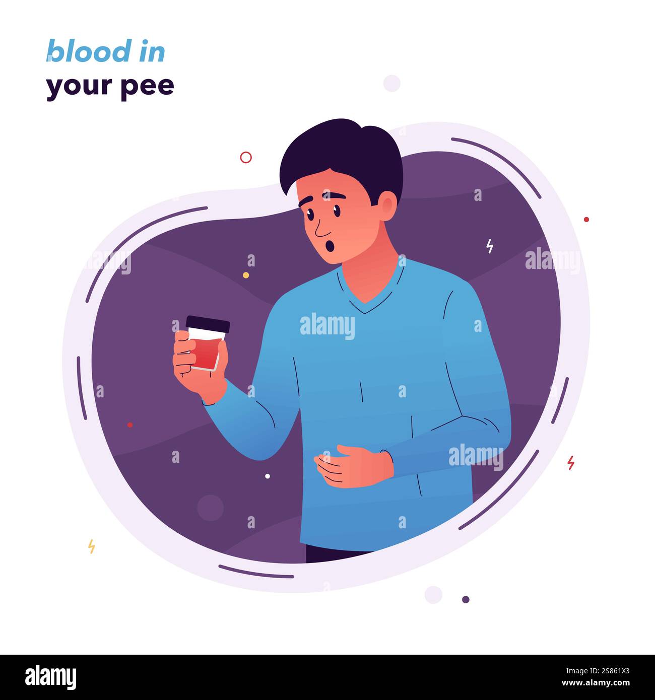 Vector illustration of an excited man holding a jar of urine in his ...