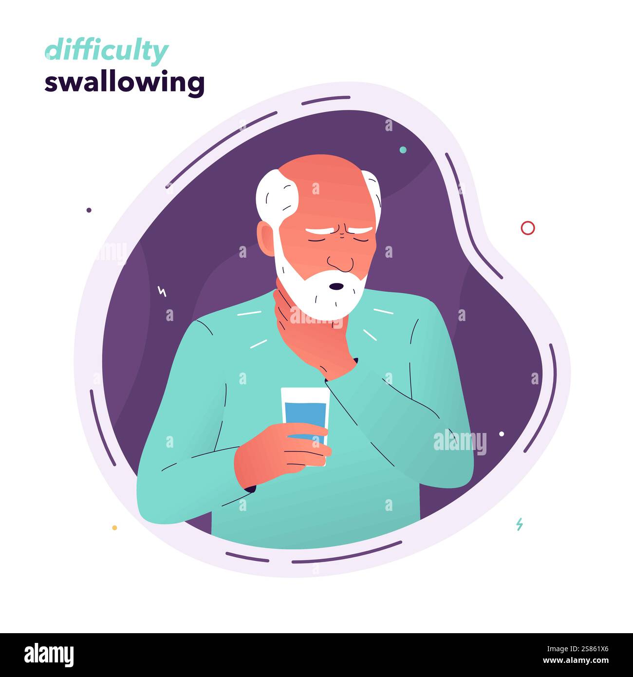 Vector illustration of a man in pain when swallowing. An elderly man ...
