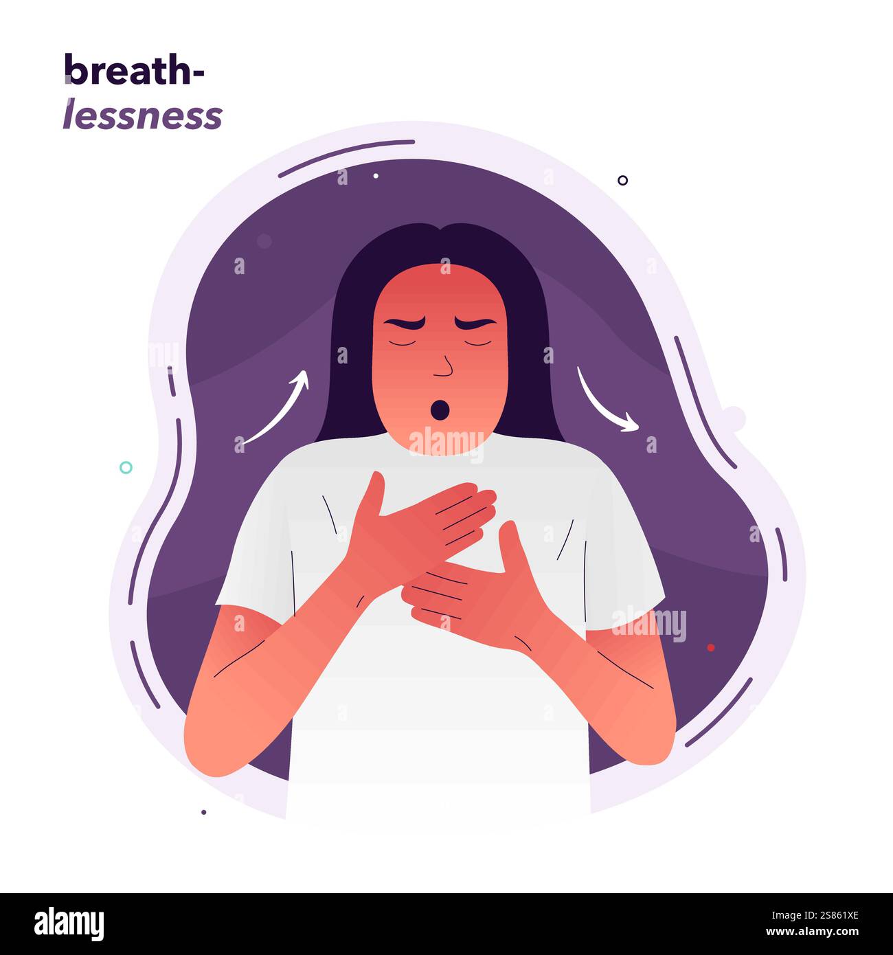 Vector illustration of a girl who has difficulty breathing. Shortness ...