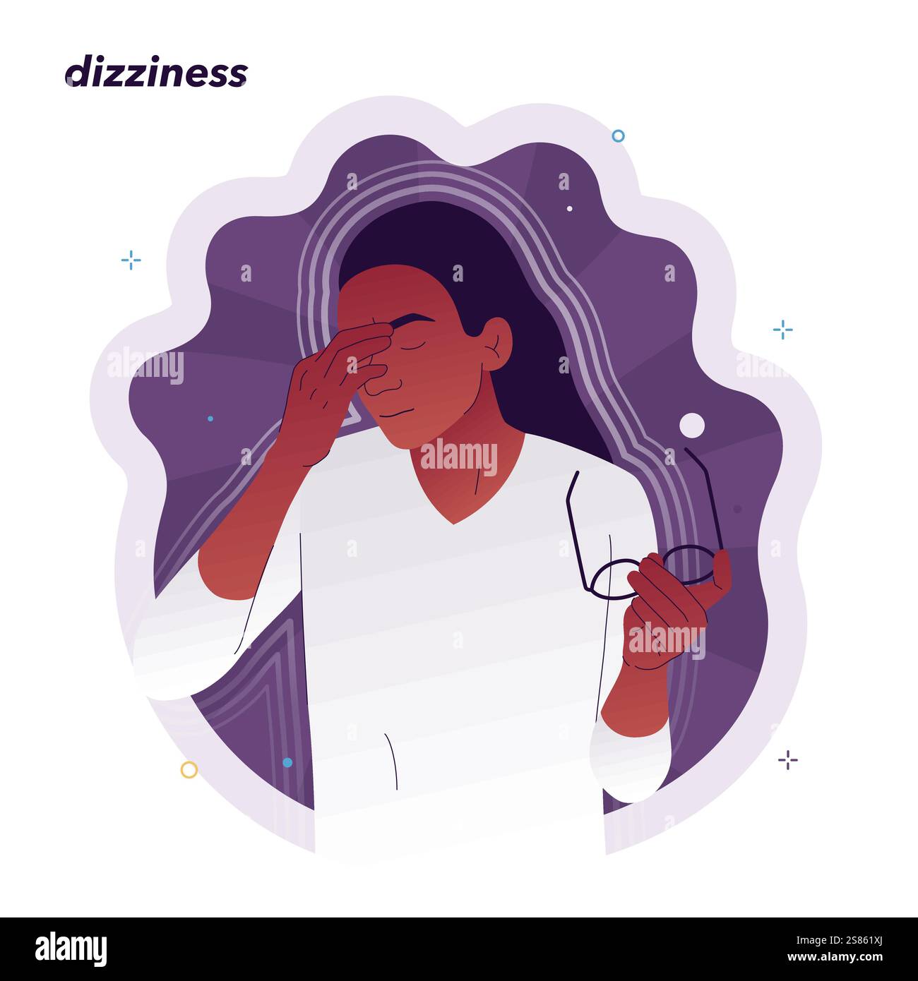 Vector illustration of a woman who took off her glasses because she ...