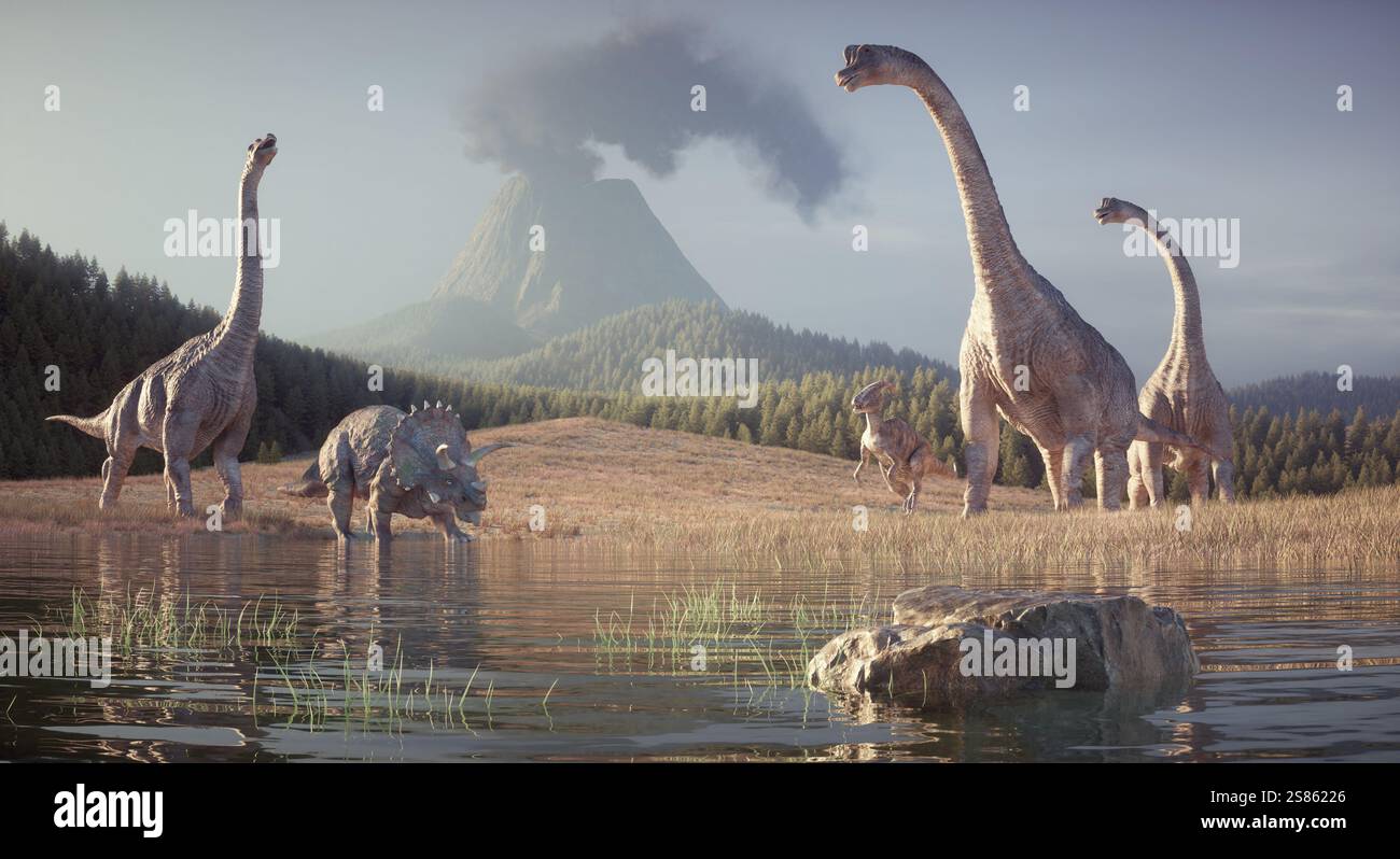 Dinosaurs in the nature. This is a 3d render illustration Stock Photo ...