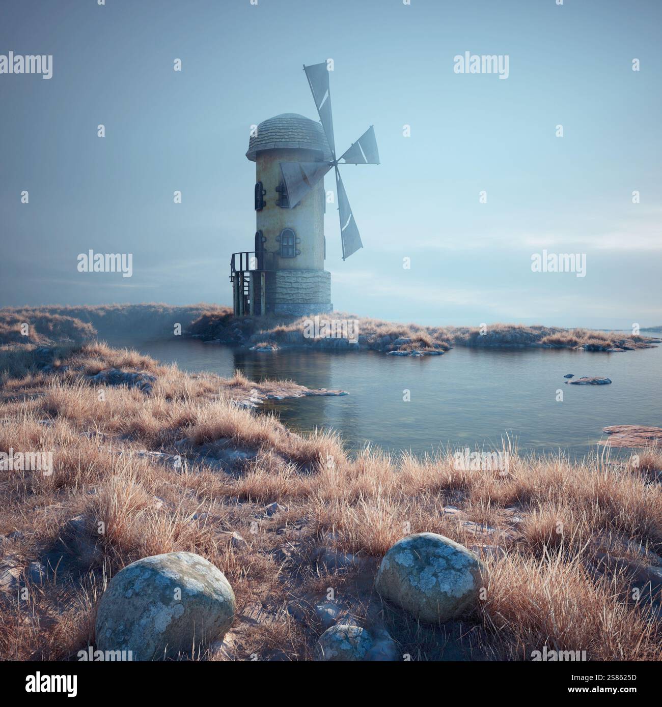 Old windmill lake 3d hi-res stock photography and images - Alamy