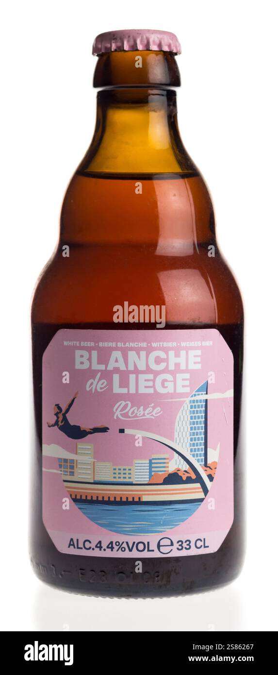 Bottle of Belgian Blanche de Liege white beer isolated on white ...