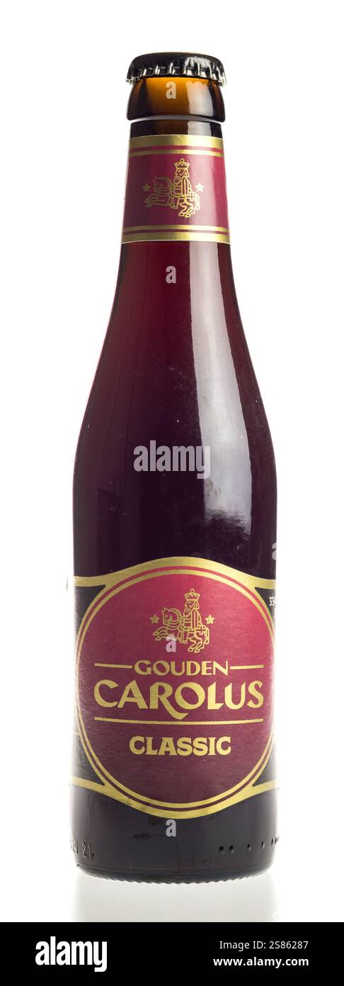 Bottle of Belgian Gouden Carolus classic beer isolated on white ...