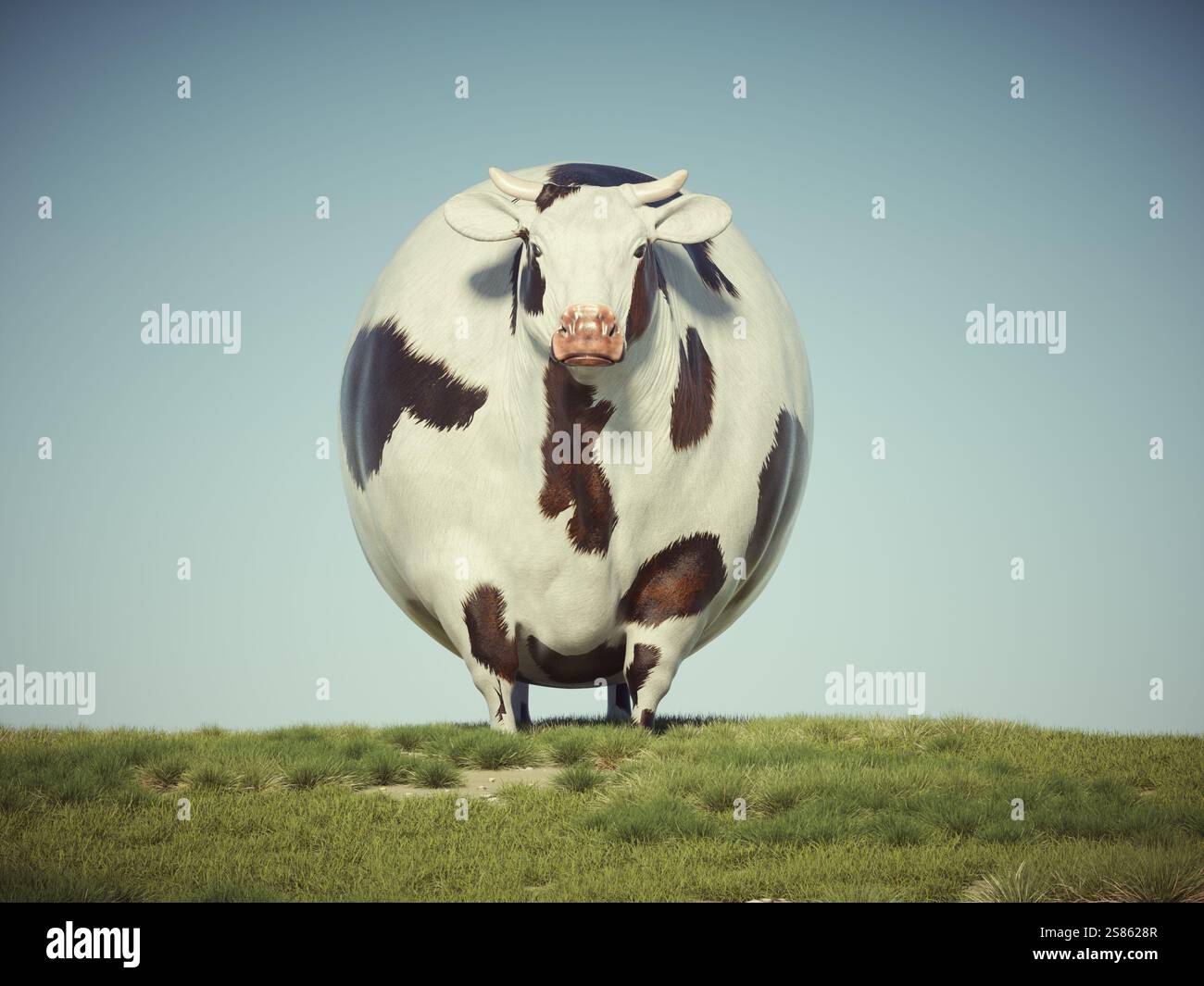 Surrealistic oversized cow on grass field. Wealth and investment ...