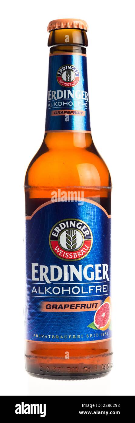 Bottle of non-alcoholic German Erdinger grapefruit beer isolated on ...