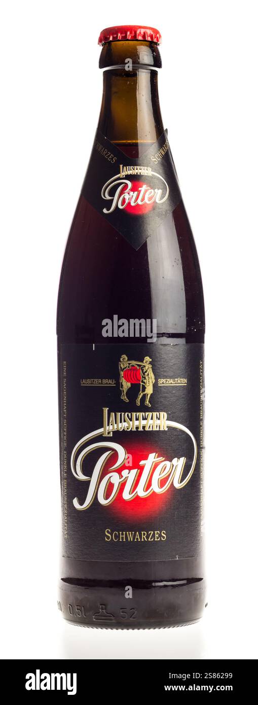 Bottle of German Lausitzer Porter black beer isolated on white ...