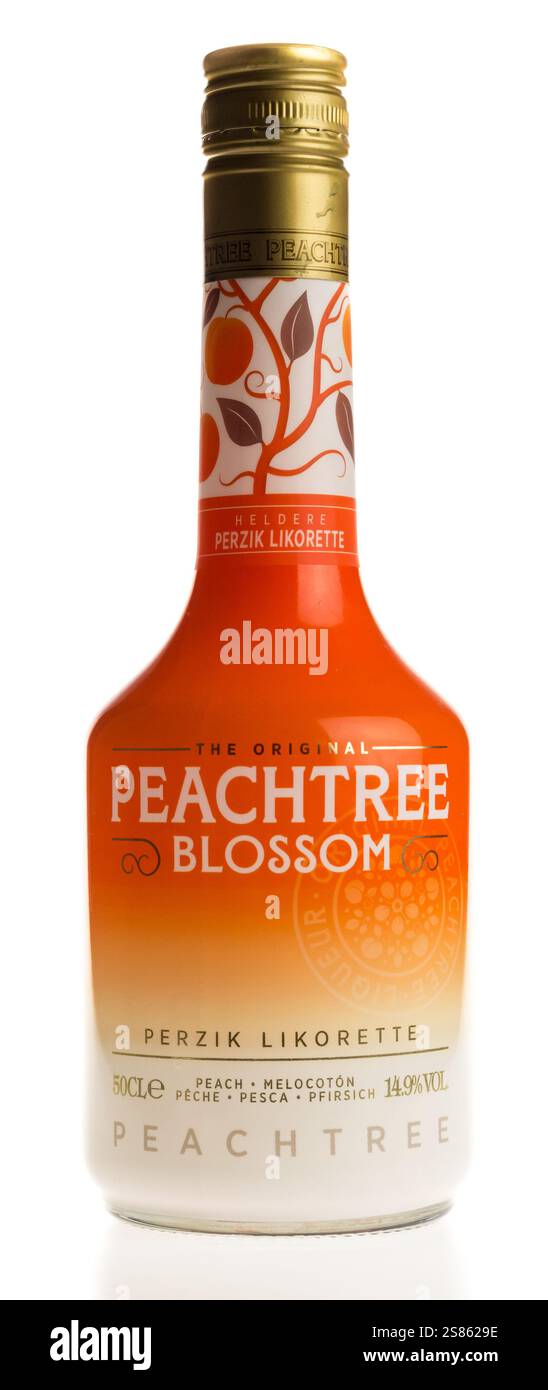 Bottle of Peachtree Blossom liqueur isolated on white background Stock ...