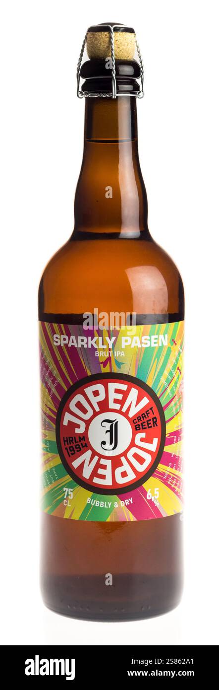Large bottle of dutch Jopen Sparkly Pasen IPA beer isolated on white ...