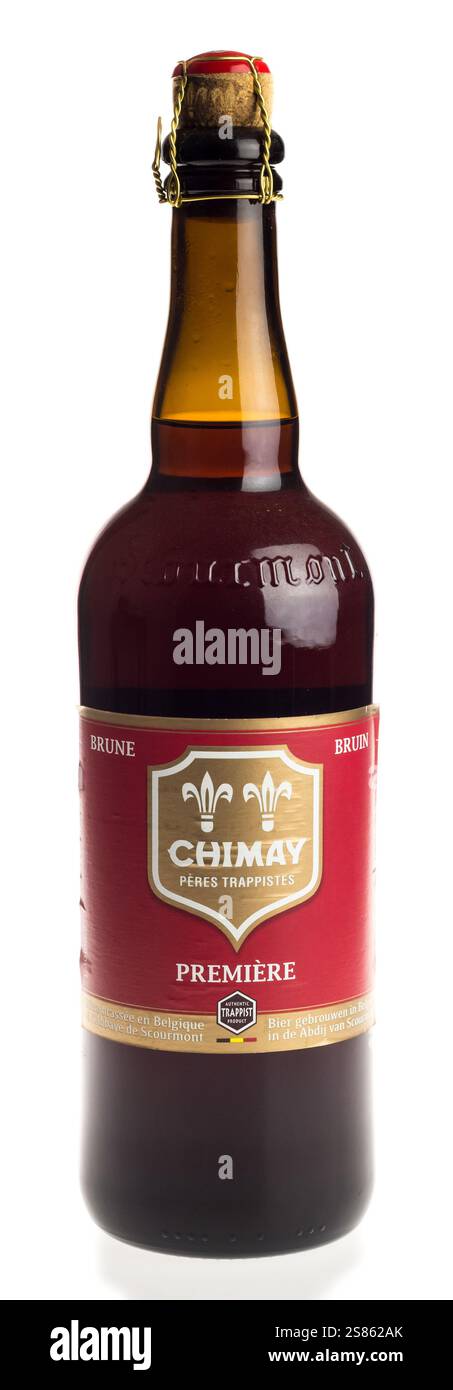 Large bottle of Belgian Chimay red beer isolated on white background ...