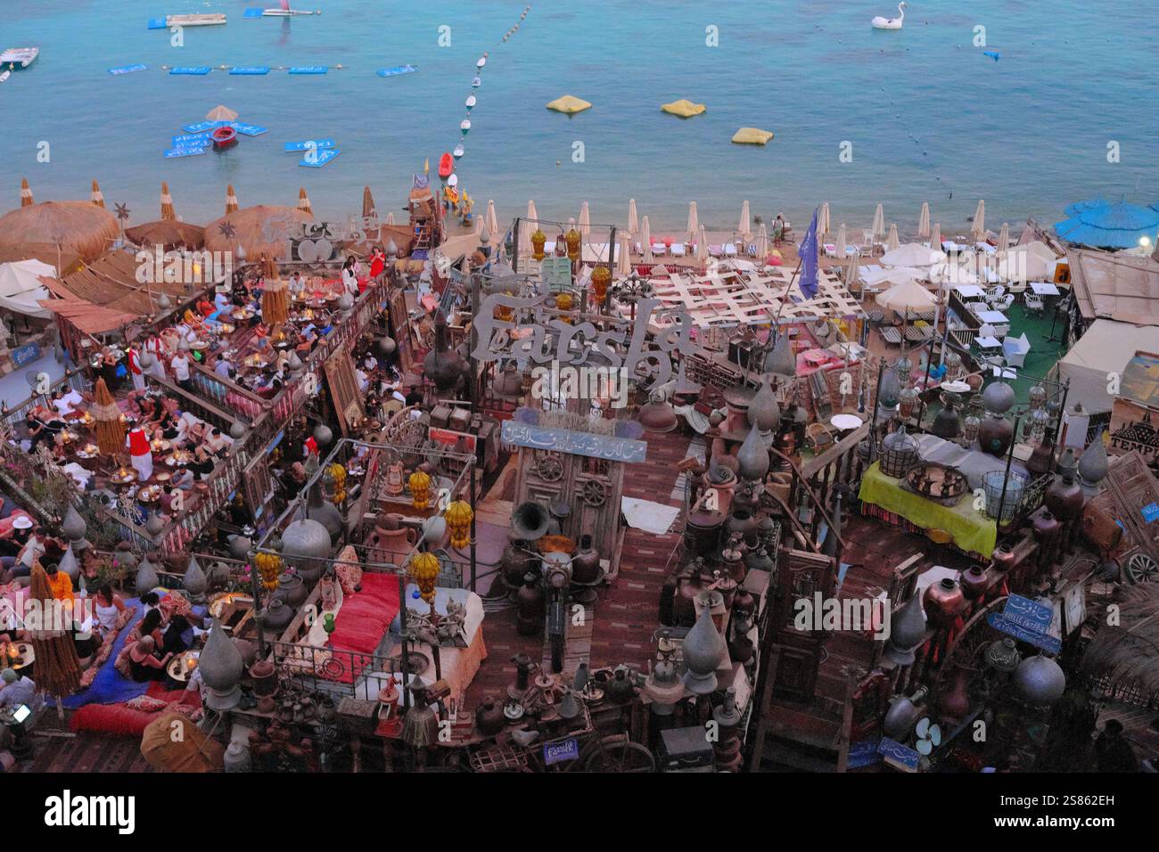 Egypt, Sharm El Sheikh: terrace of the famous Farsha Mountain Lounge ...