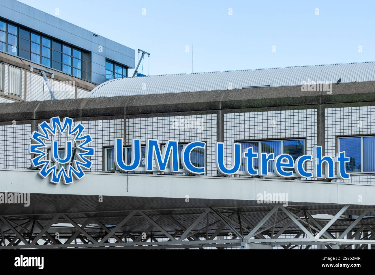 UMC Utrecht hospital sign logo. The University Medical Center is the main hospital of the city ...
